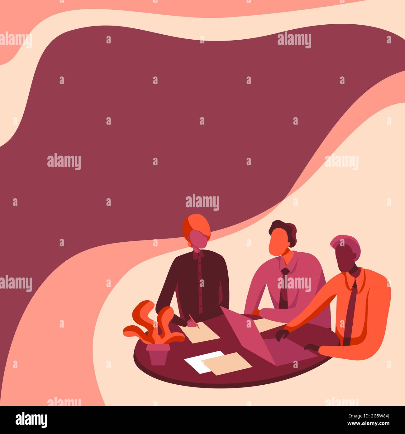 Colleagues Drawing Sitting On Desk With Laptop And Papers Showing ...