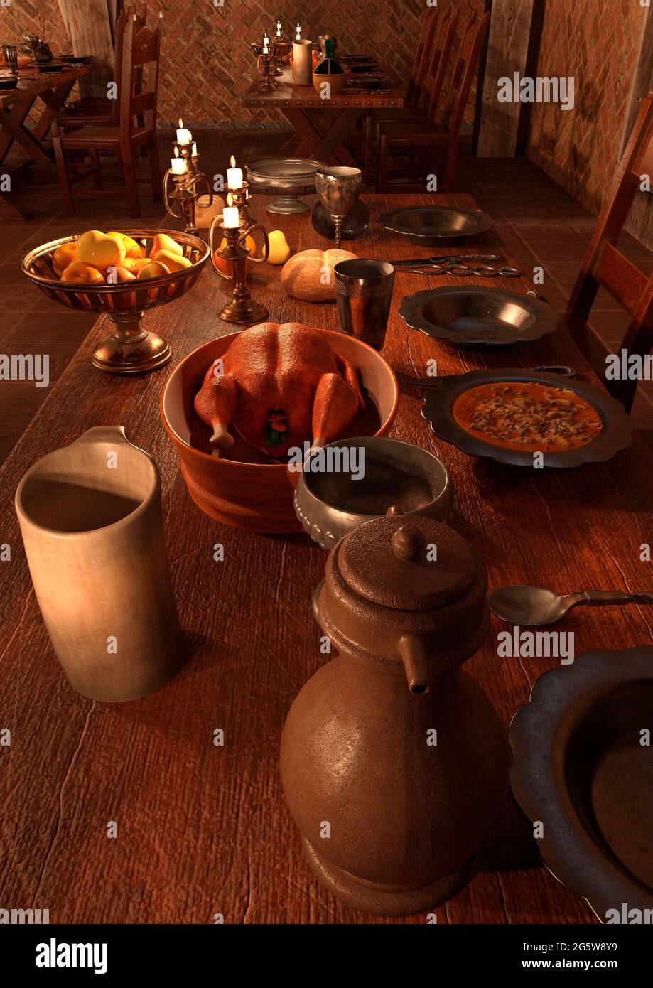 3D rendering of a medieval great hall interior Stock Photo - Alamy