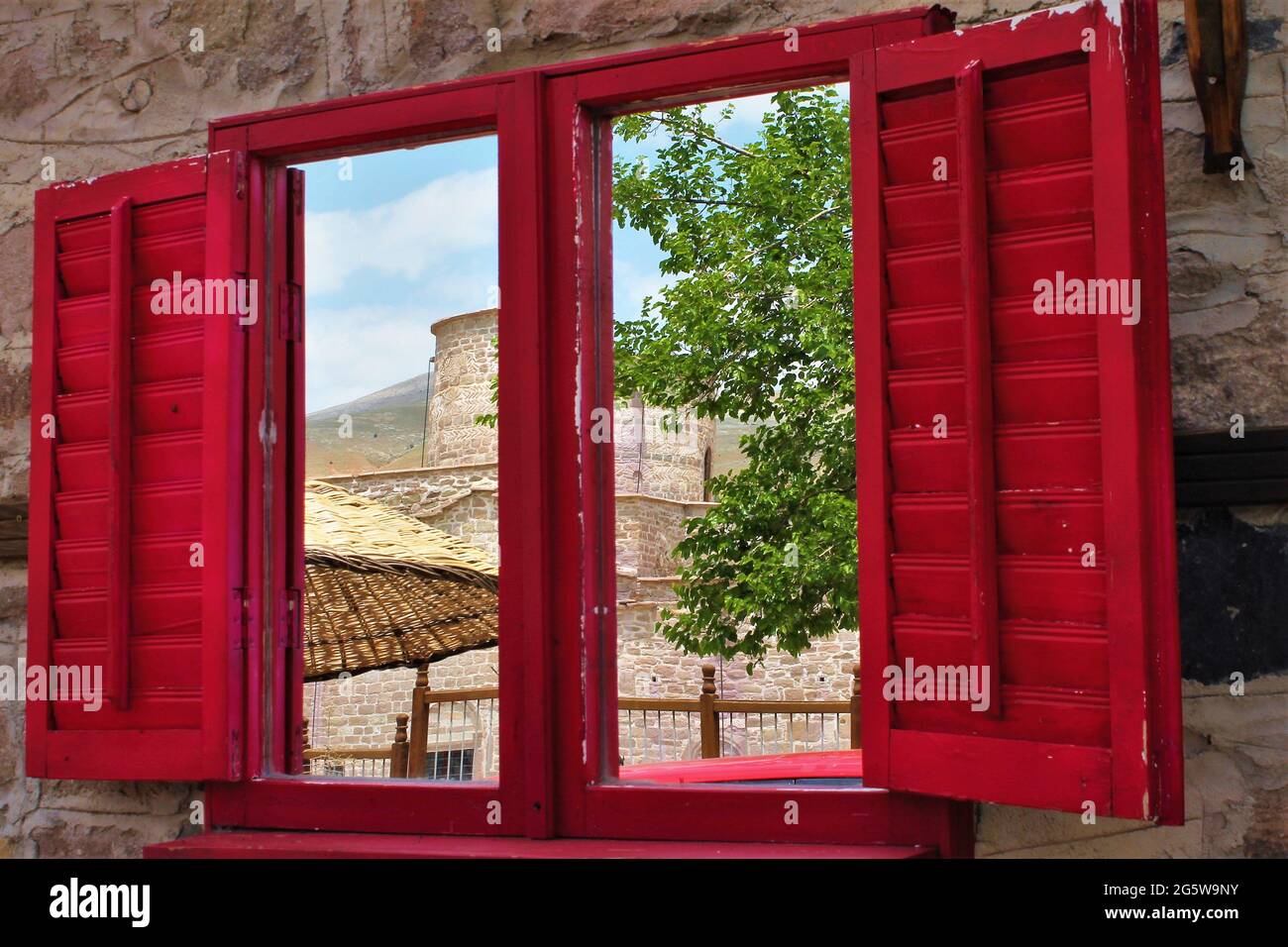 landscapes through the pink window Stock Photo - Alamy