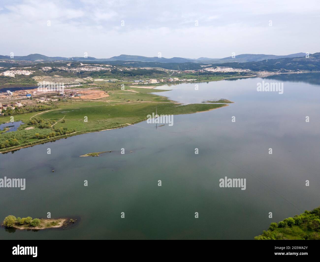 Aerial view of Studen Kladenets Reservoir, Kardzhali Region, Bulgaria ...