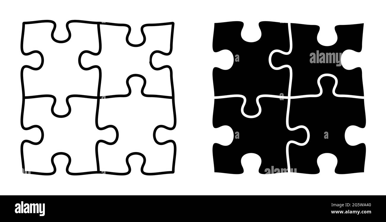 Linear icon. Pieces of puzzle are connected together. Teamwork ...