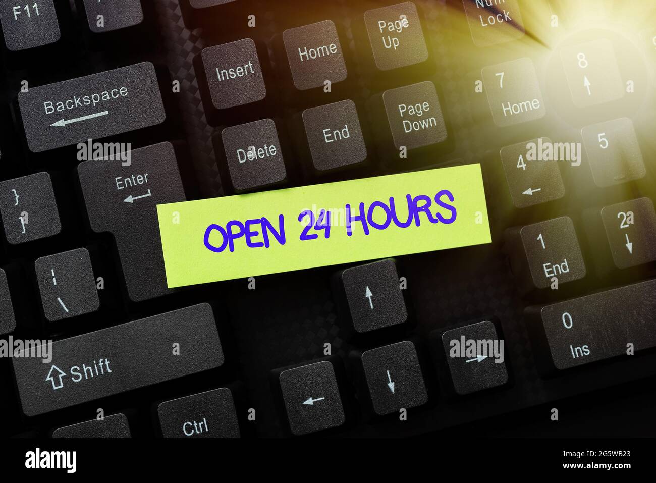 Writing displaying text Open 24 Hours. Concept meaning available all ...