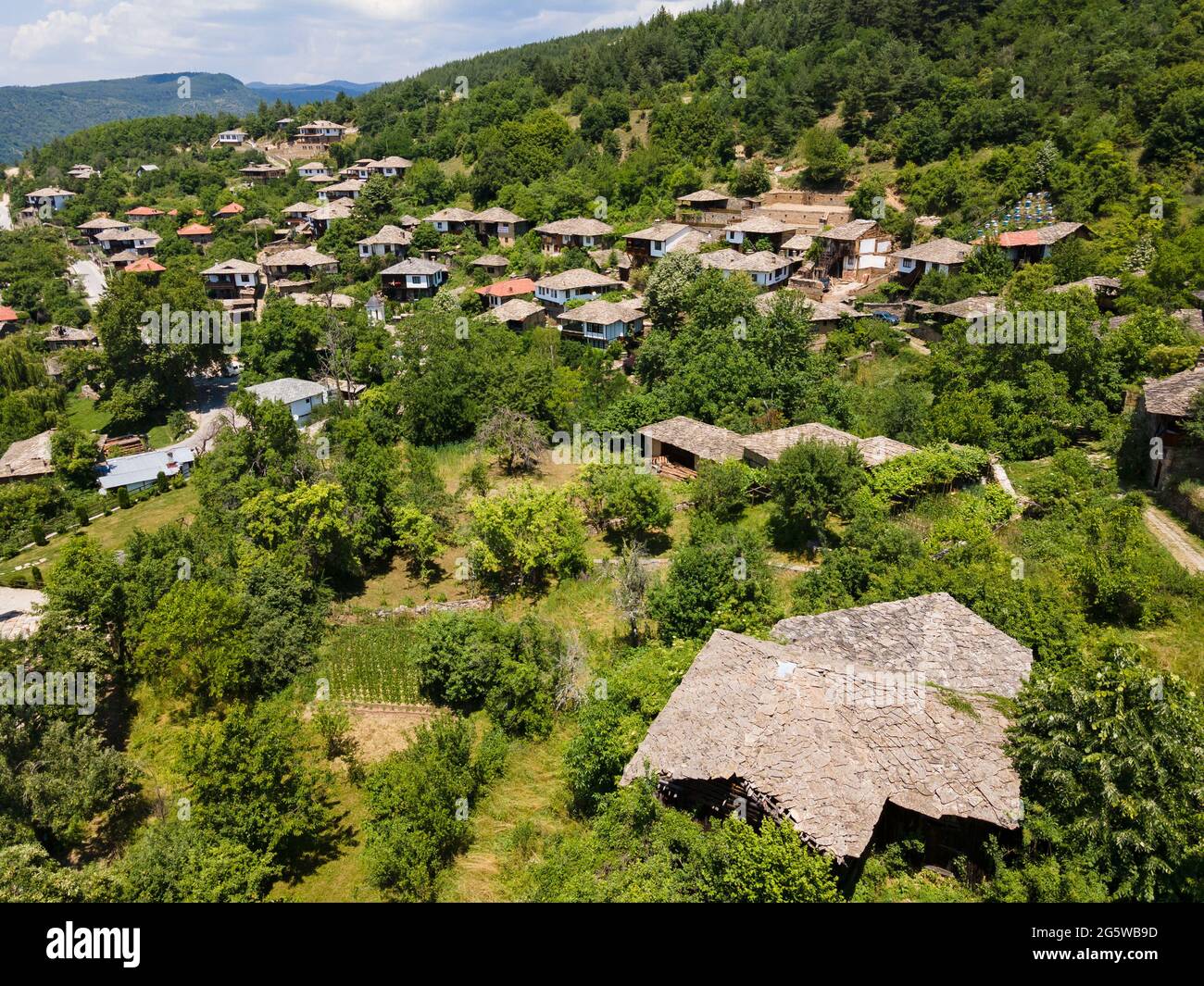 Aerial view of Village of Leshten with Authentic nineteenth century ...