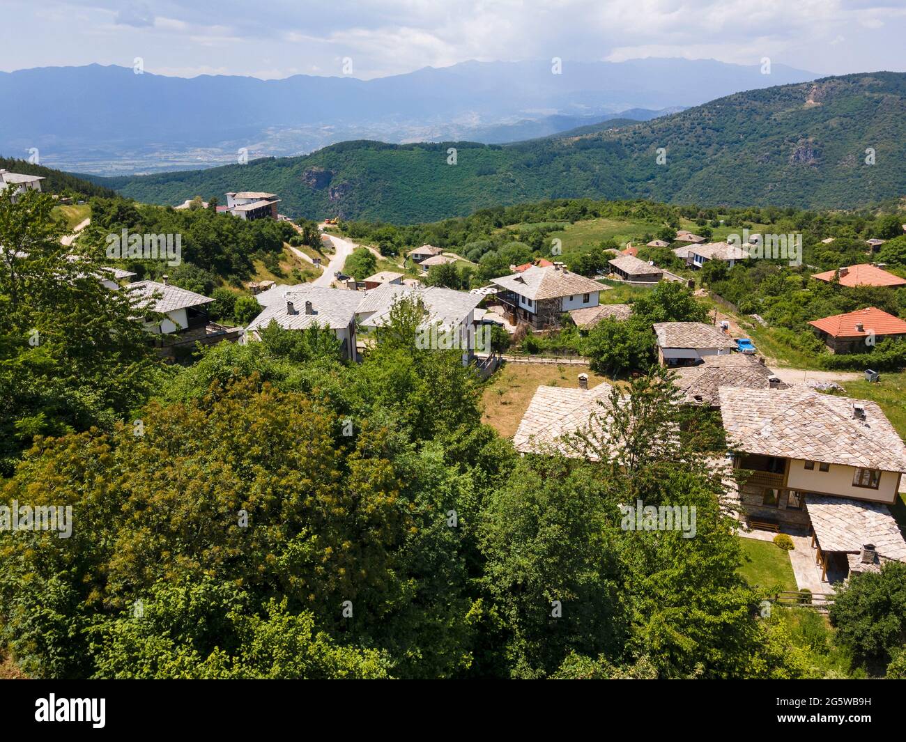Aerial view of Village of Leshten with Authentic nineteenth century ...
