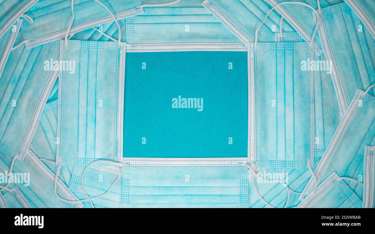 Layout made of medical masks. Negative space or copy space for text ...
