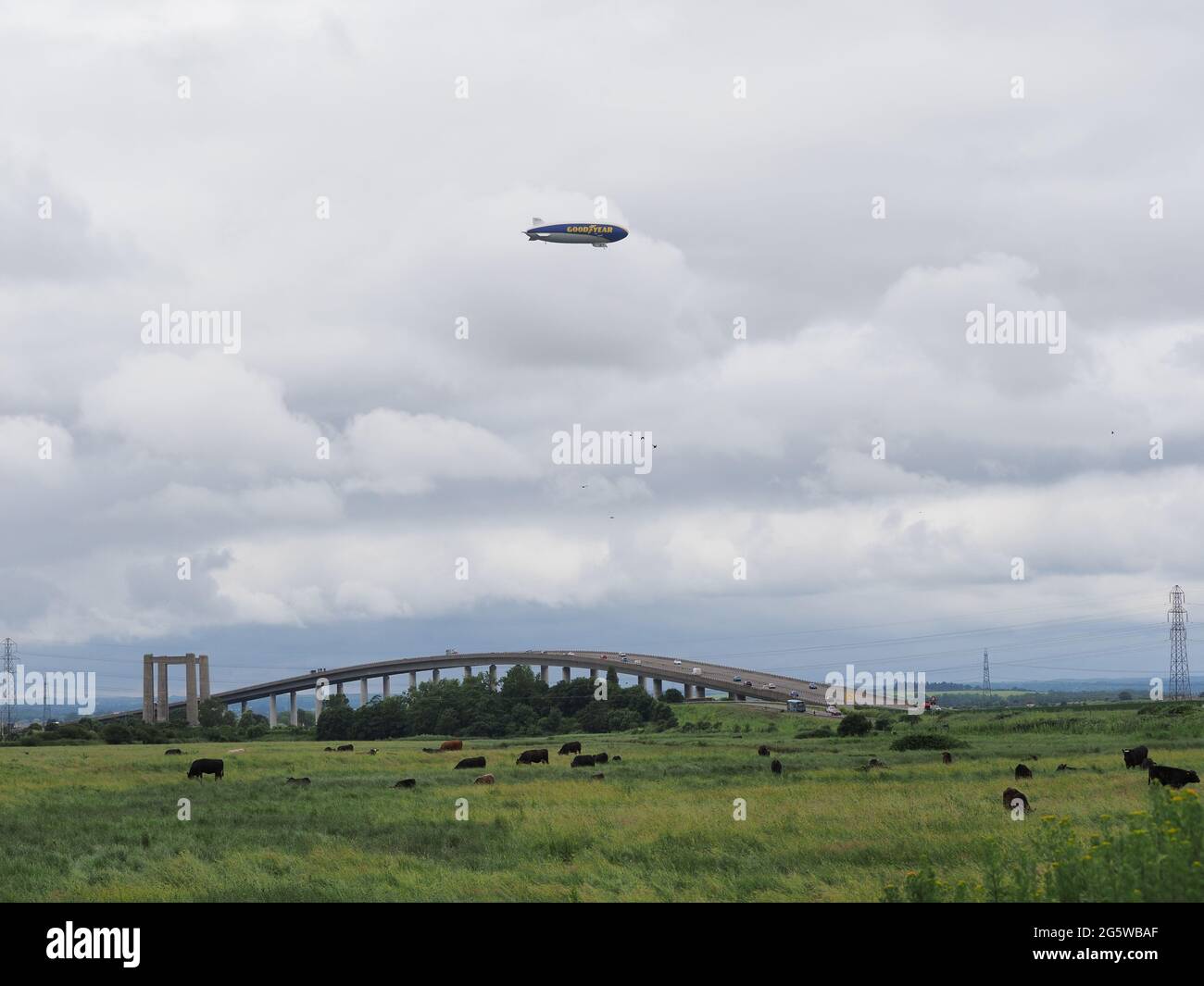 Elmley, Kent, UK. 30th June, 2021. The Goodyear air ship / blimp seen ...