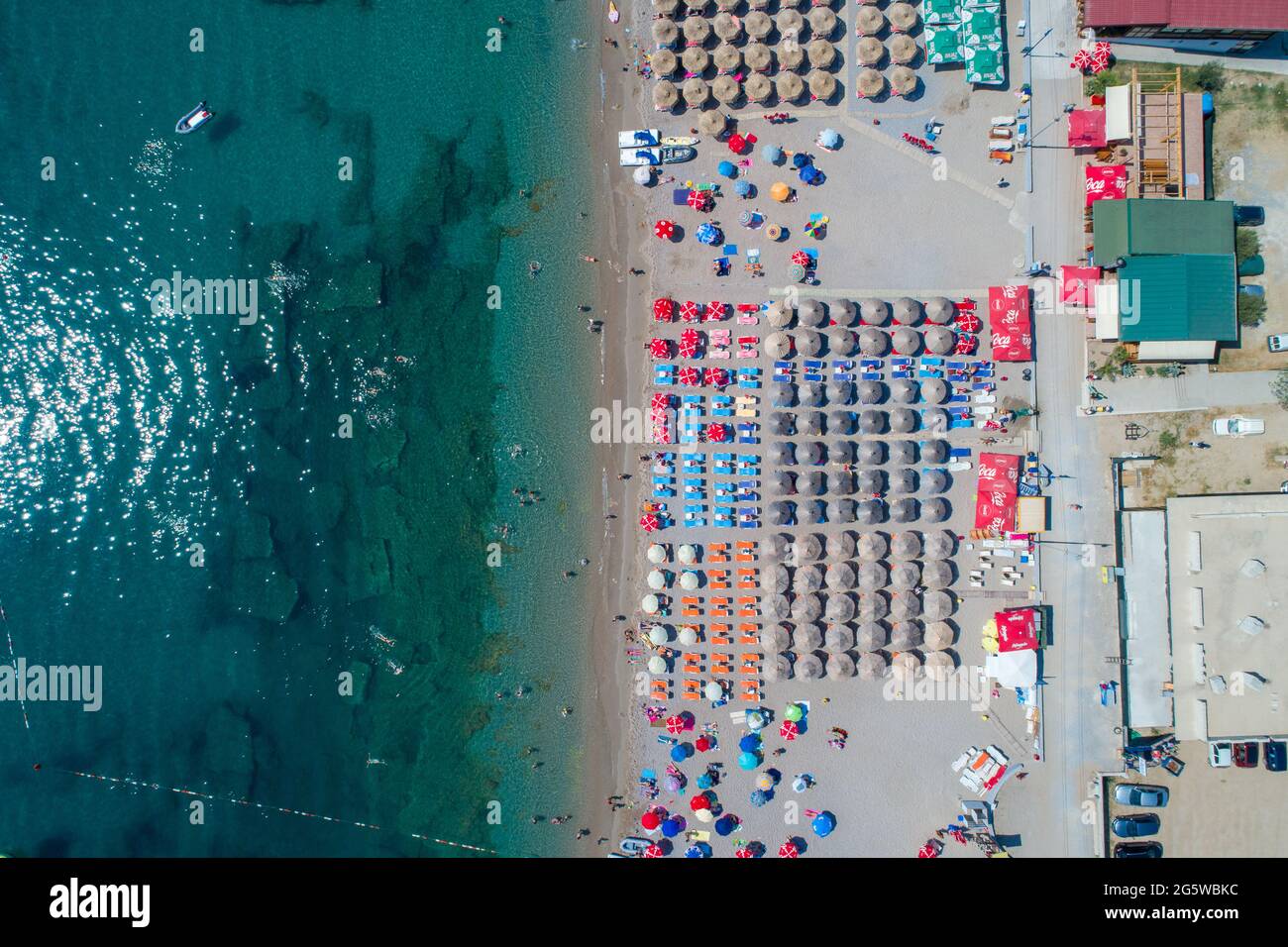 Jaz beach near Budva, Montenegro, Europe. Aerial view of Adriatic sea ...