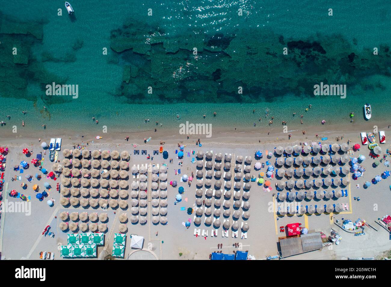 Jaz beach near Budva, Montenegro, Europe. Aerial view of Adriatic sea ...