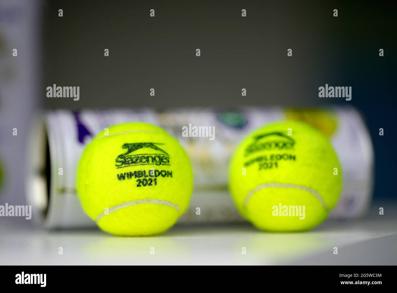 A general view of Slazenger tennis balls on display during day three of ...