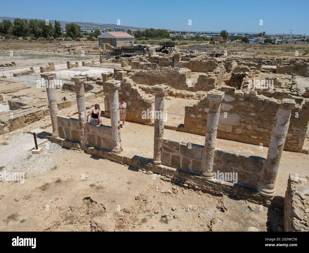 Paphos, Cyprus - 15 May 2021: Ancient temple columns of Kato Paphos ...