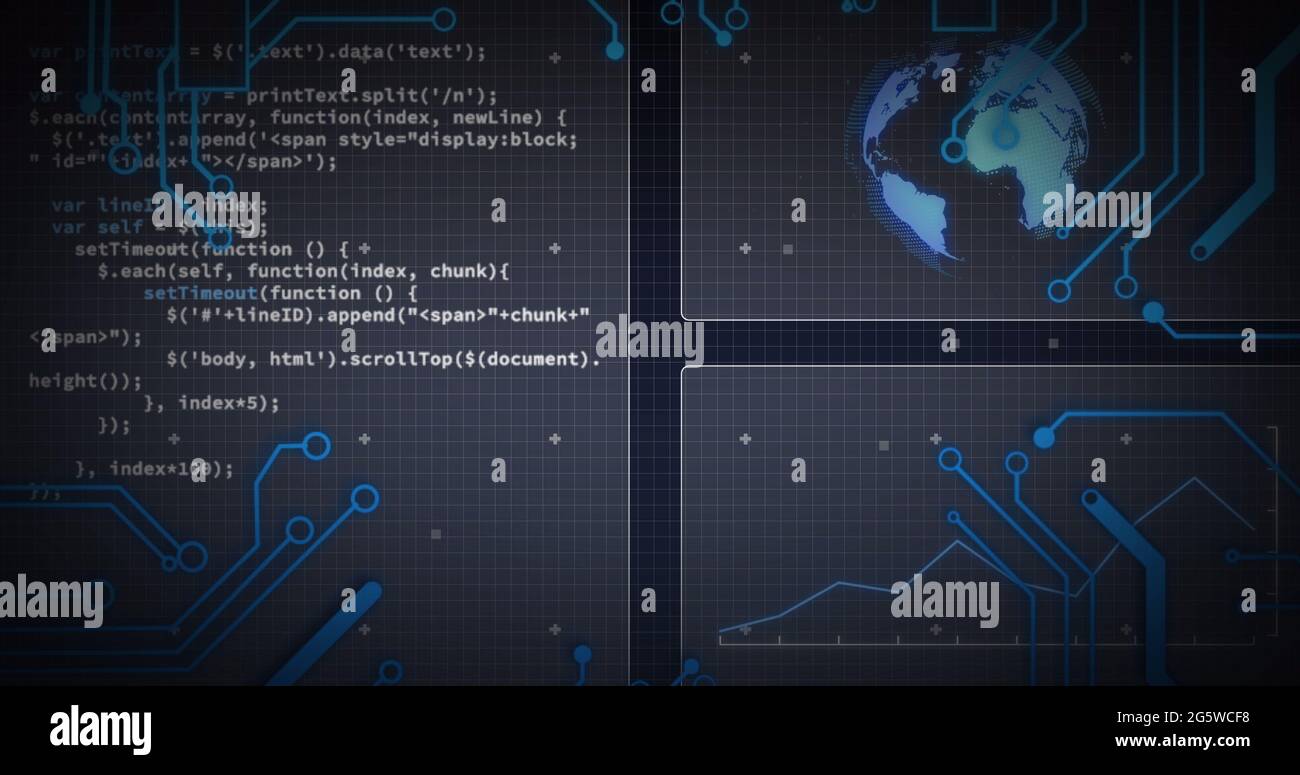 Image of scope scanning, processor elements and data processing on screens over grid Stock Photo ...
