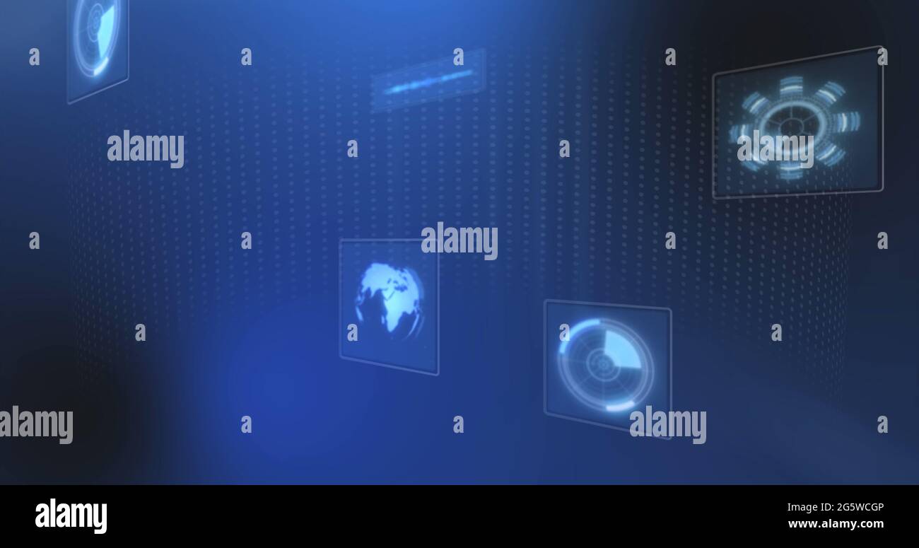 Image of data processing and scope scanning on screens over rows of ...