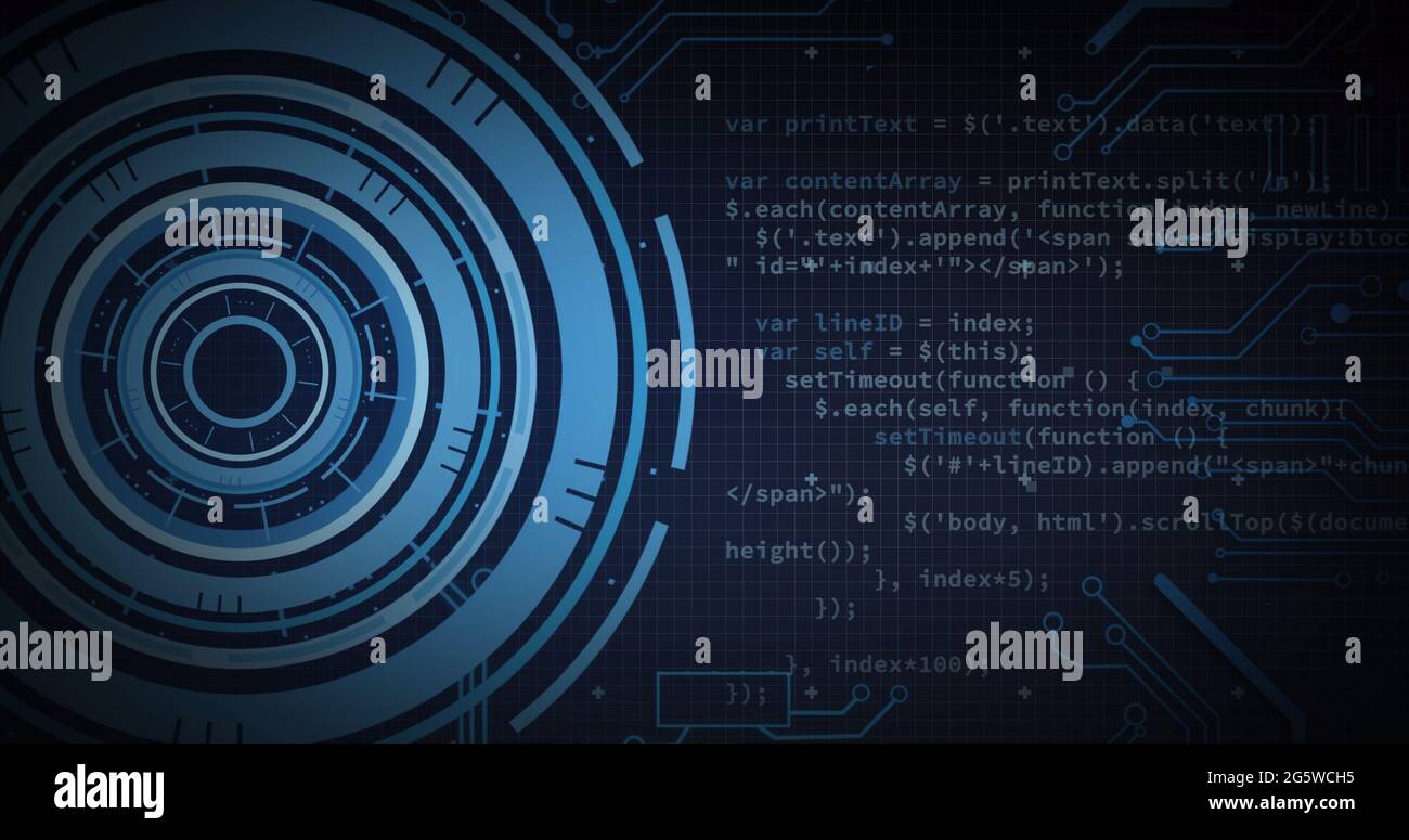 Image of scope scanning, processor elements and data processing over grid Stock Photo - Alamy
