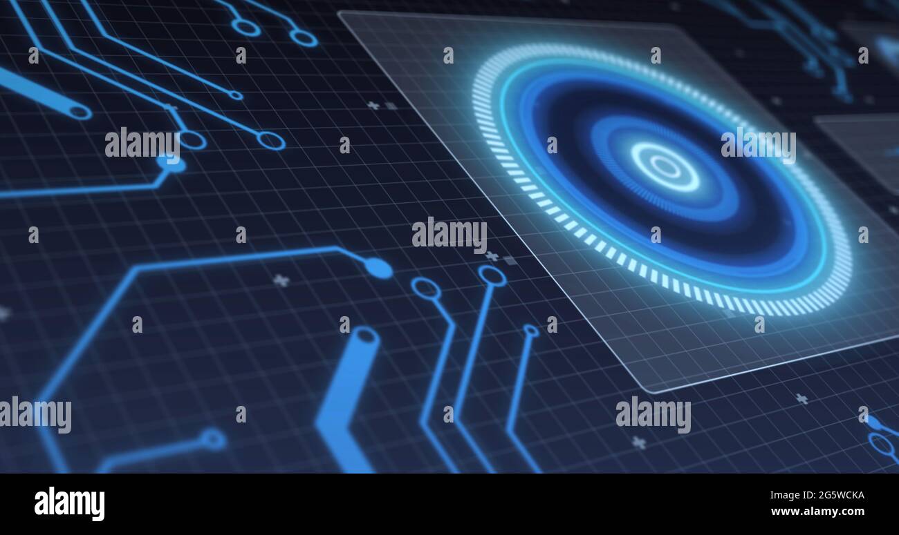 Image of scope scanning and processor elements on screen over grid Stock Photo - Alamy