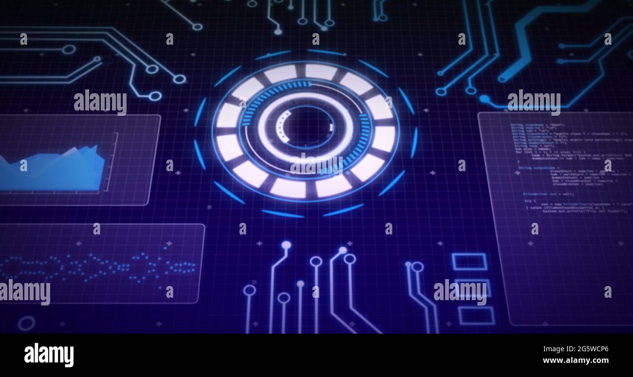 Image of statistics recording and scope scanning on screens over grid ...