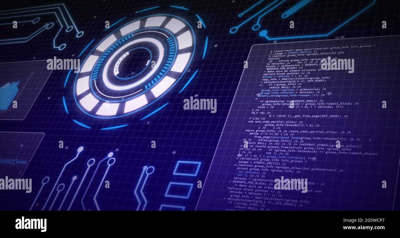 Image of statistics recording and scope scanning on screens over grid Stock Photo - Alamy