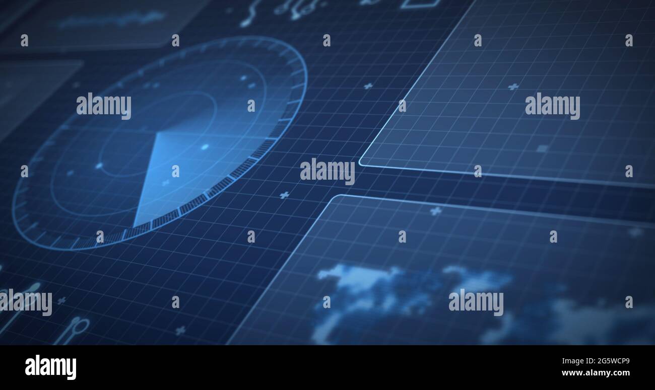 Image of scope scanning and data processing on screens over grid on ...