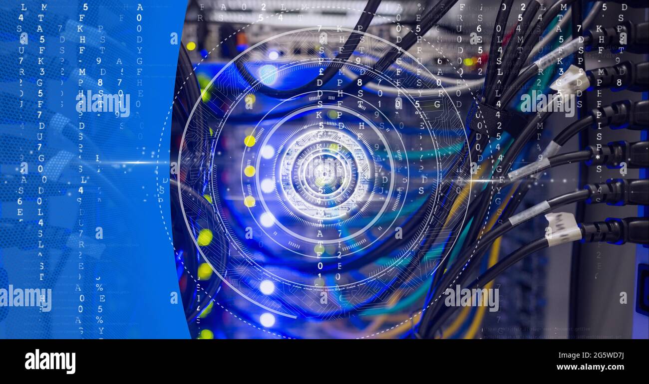 Round scanner and data processing over computer server against blue ...