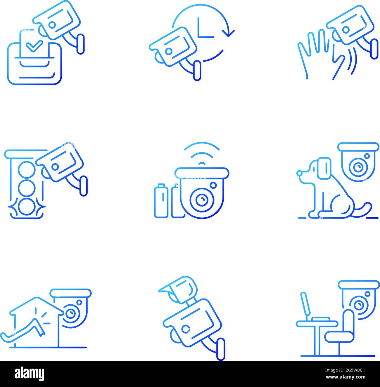 Surveillance camera usage gradient linear vector icons set. Election ...