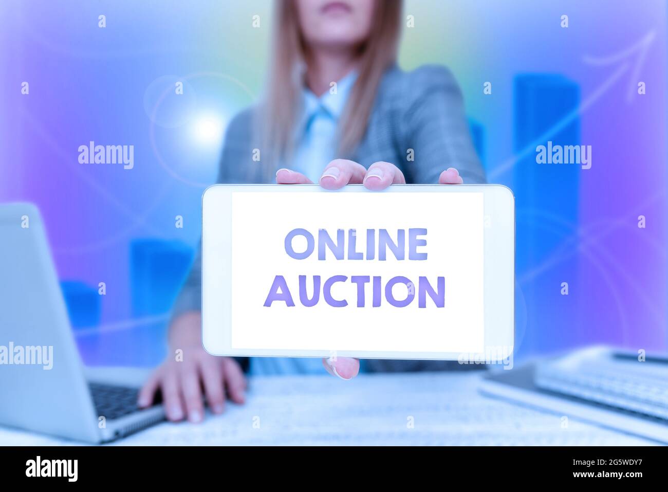 Text sign showing Online Auction. Business idea digitized sale event ...
