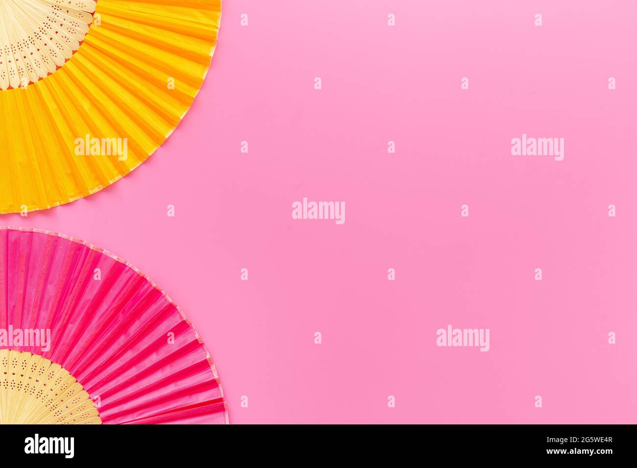 Top view of two hand fans made of bamboo and paper Stock Photo - Alamy