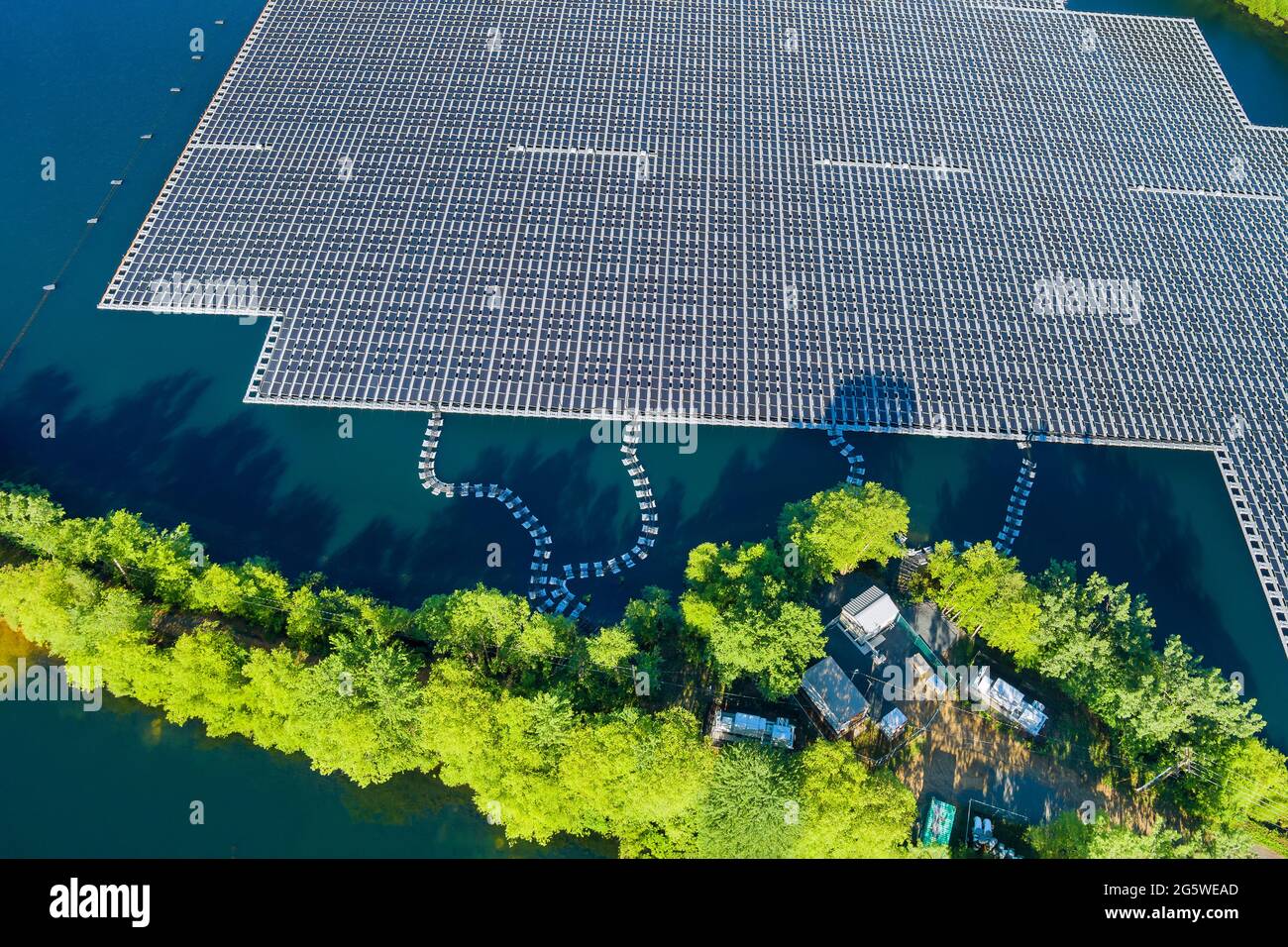 Panorama view on panels floating on water with floating solar panels in ...