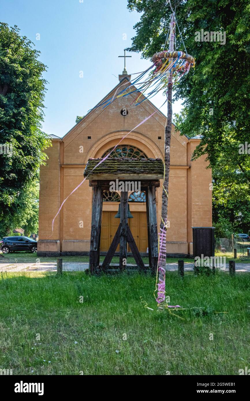Annenwalde Protestant Church inaugurated 1835.Plaster building with ...