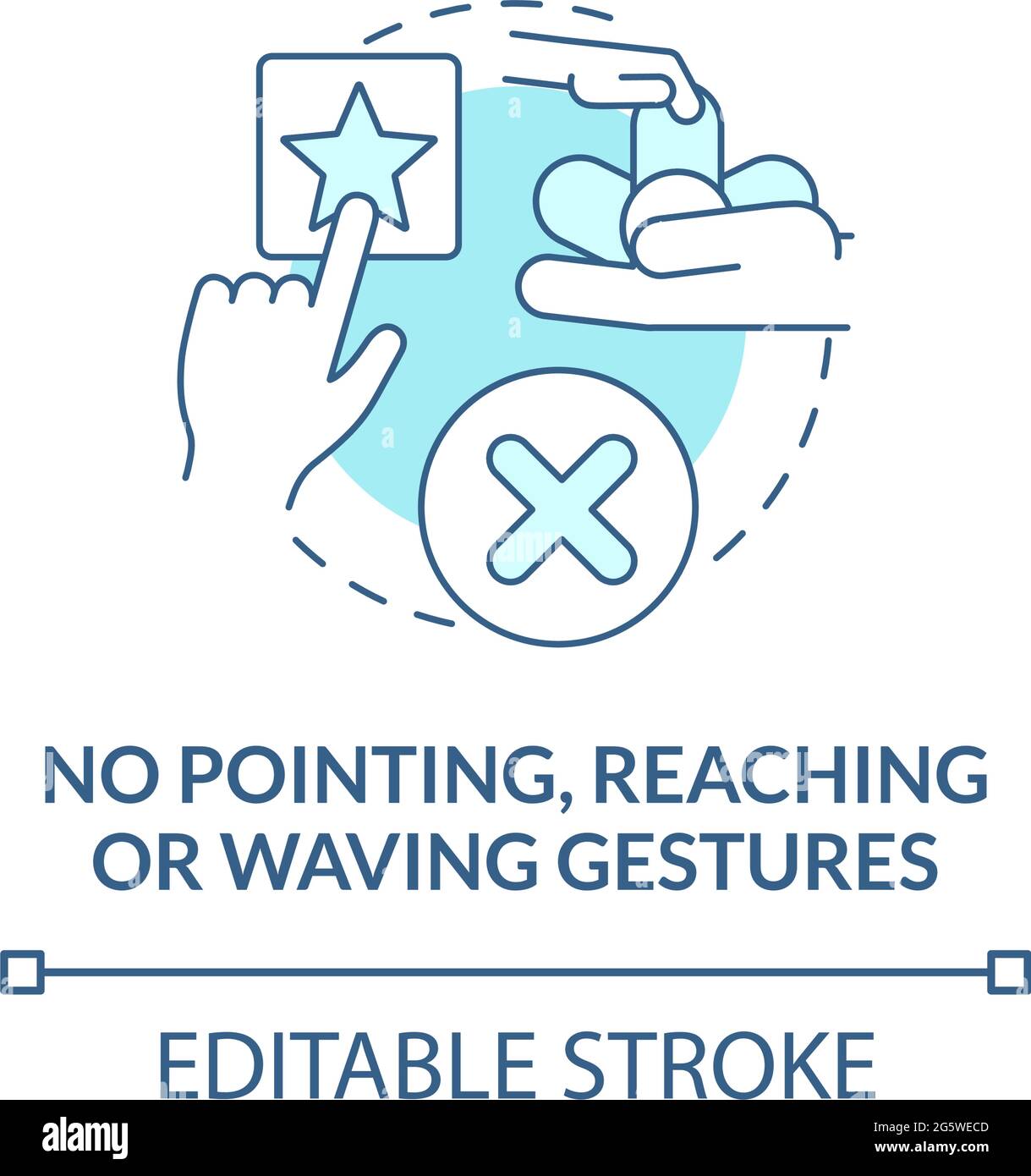 No pointing, reaching and waving gestures concept icon. Autism sign ...