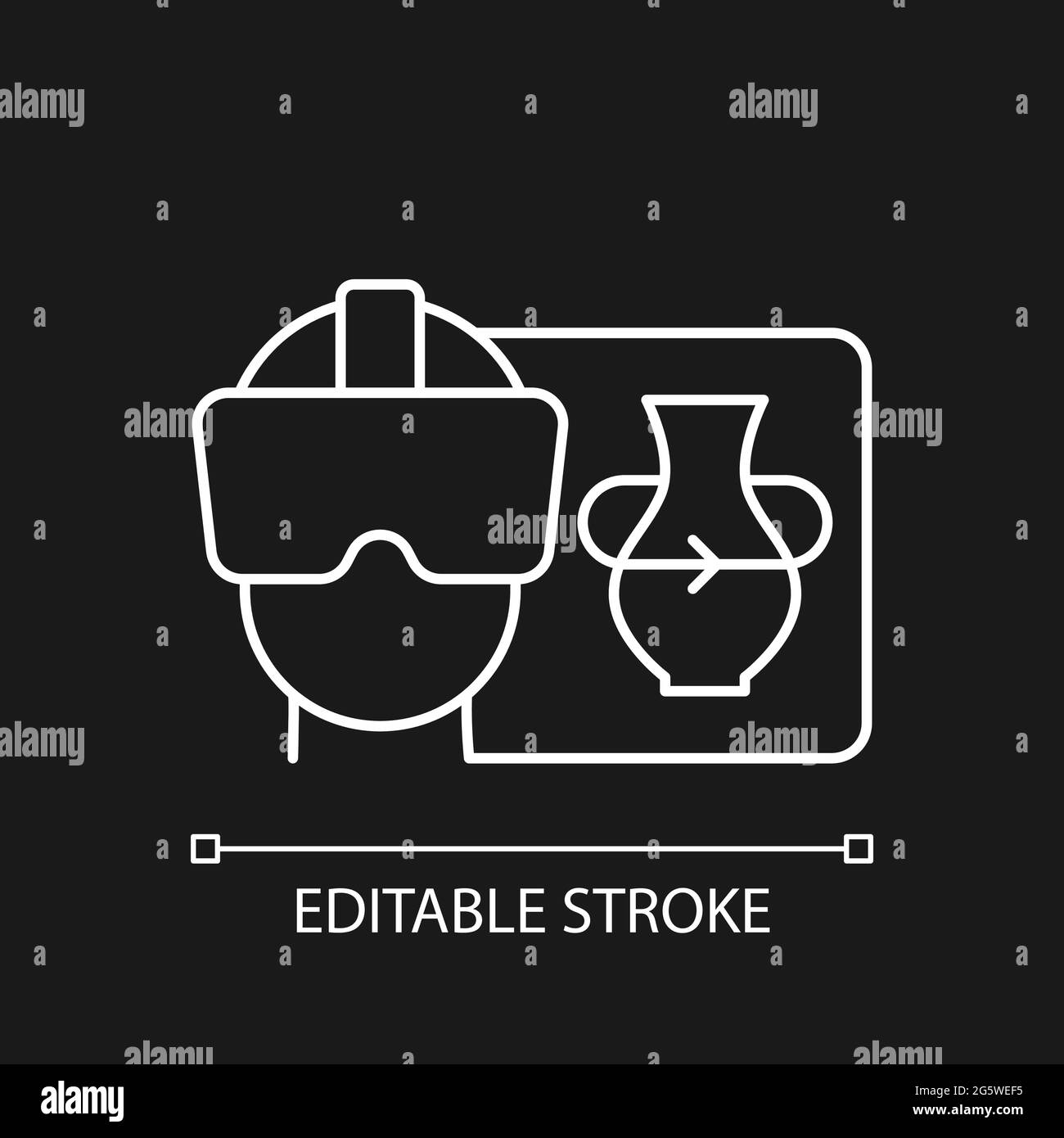 VR white linear icon for dark theme. Virtual reality for interactive ...