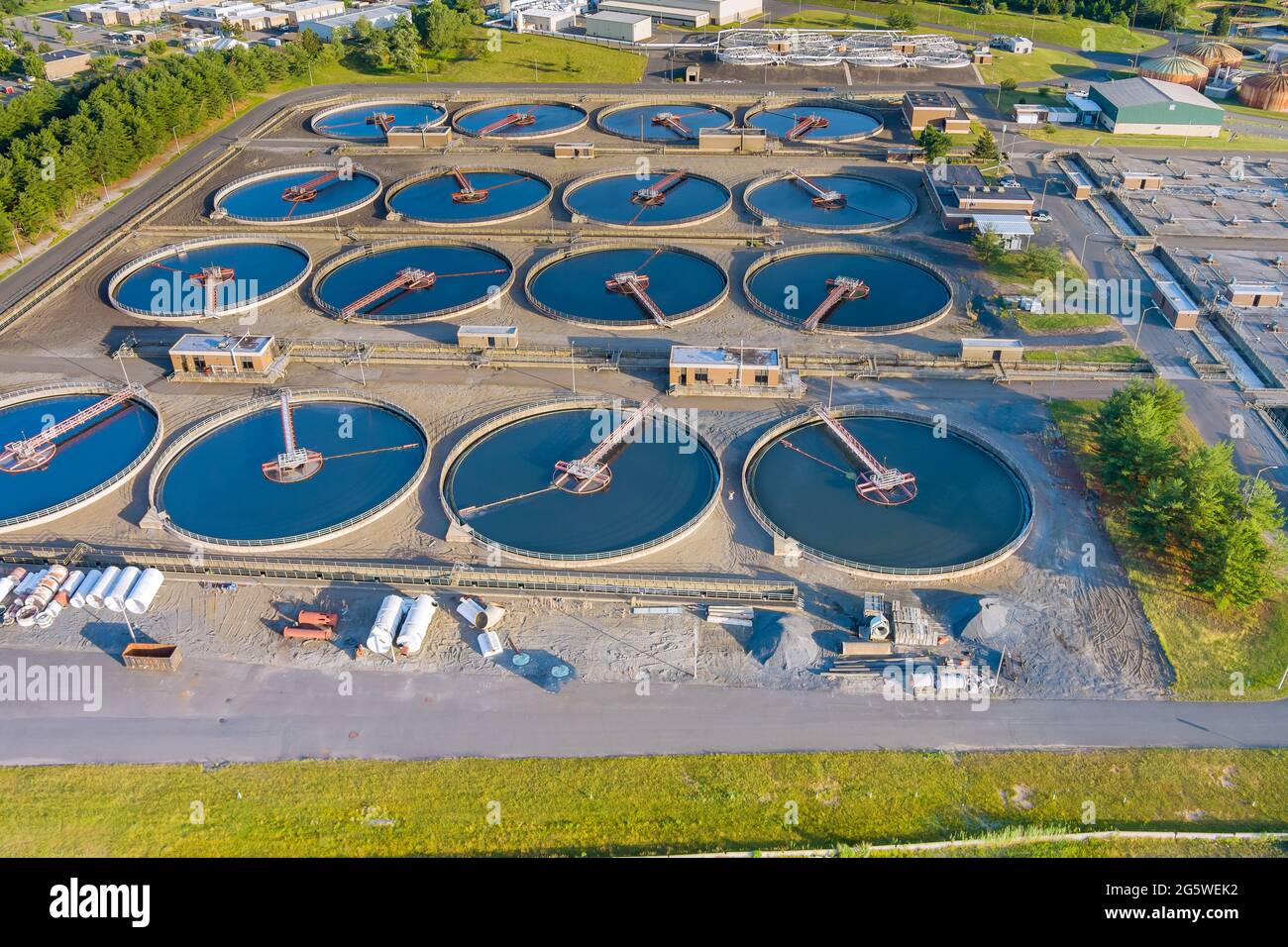 Aerial view of the solid clarifier tank type sludge recirculation in ...