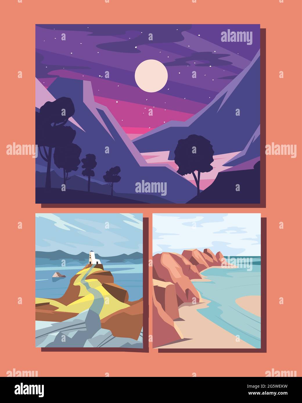 three landscapes scenes work art Stock Vector Image & Art - Alamy