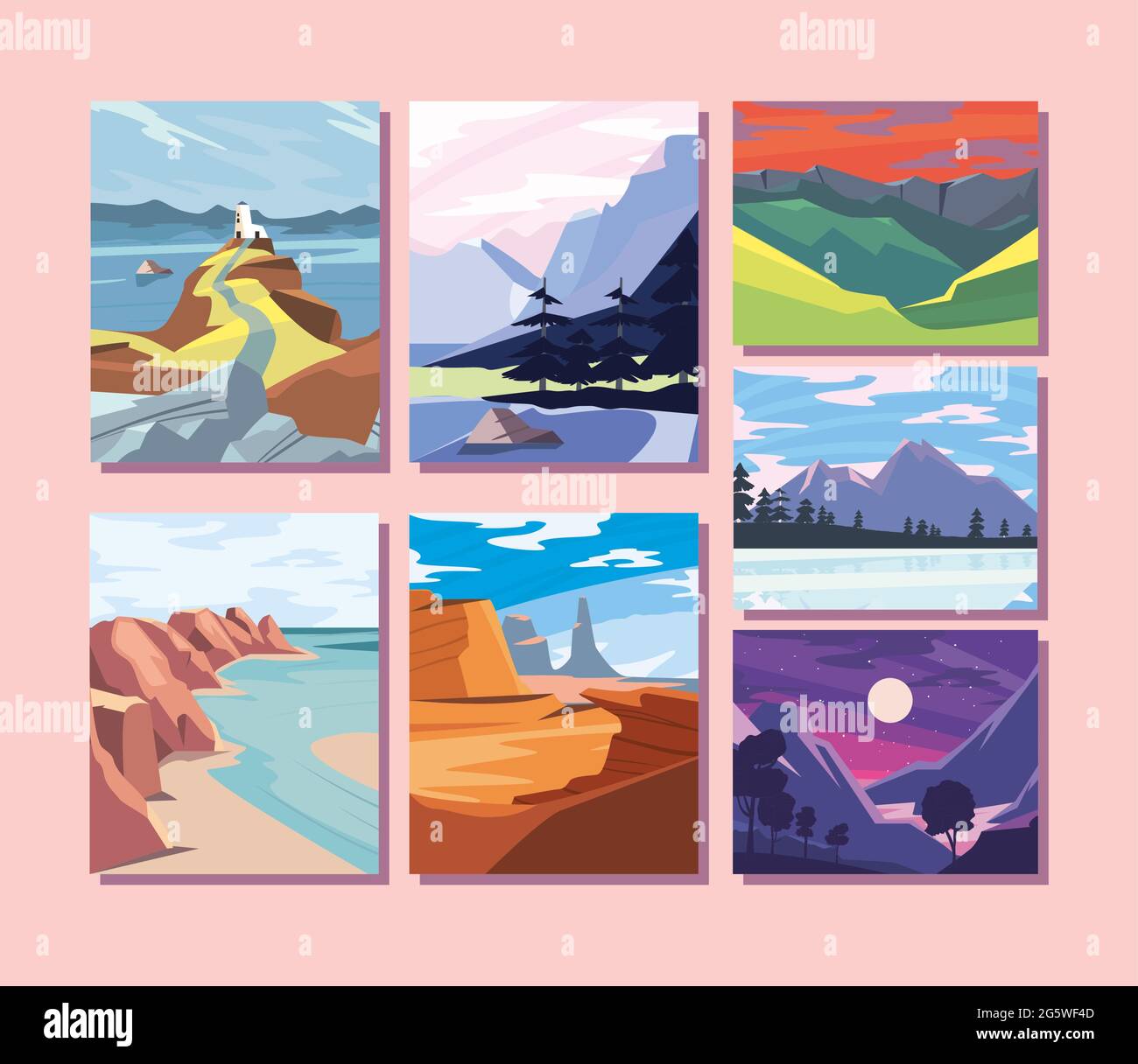 six landscapes scenes work art Stock Vector Image & Art - Alamy