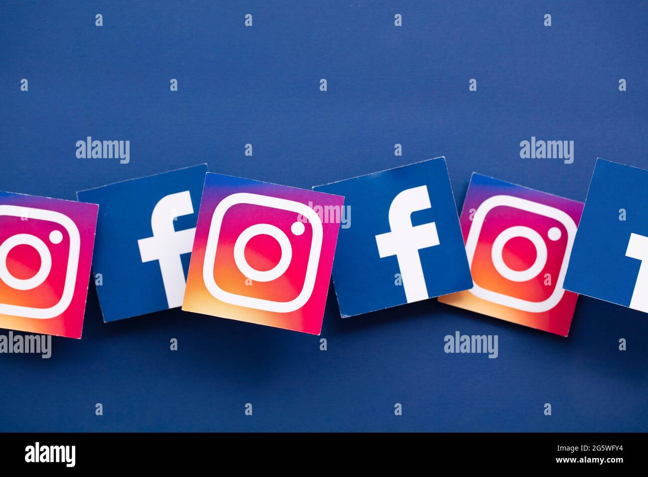 LONDON, UK - June 2021: Facebook and Instagrm logos printed onto paper ...