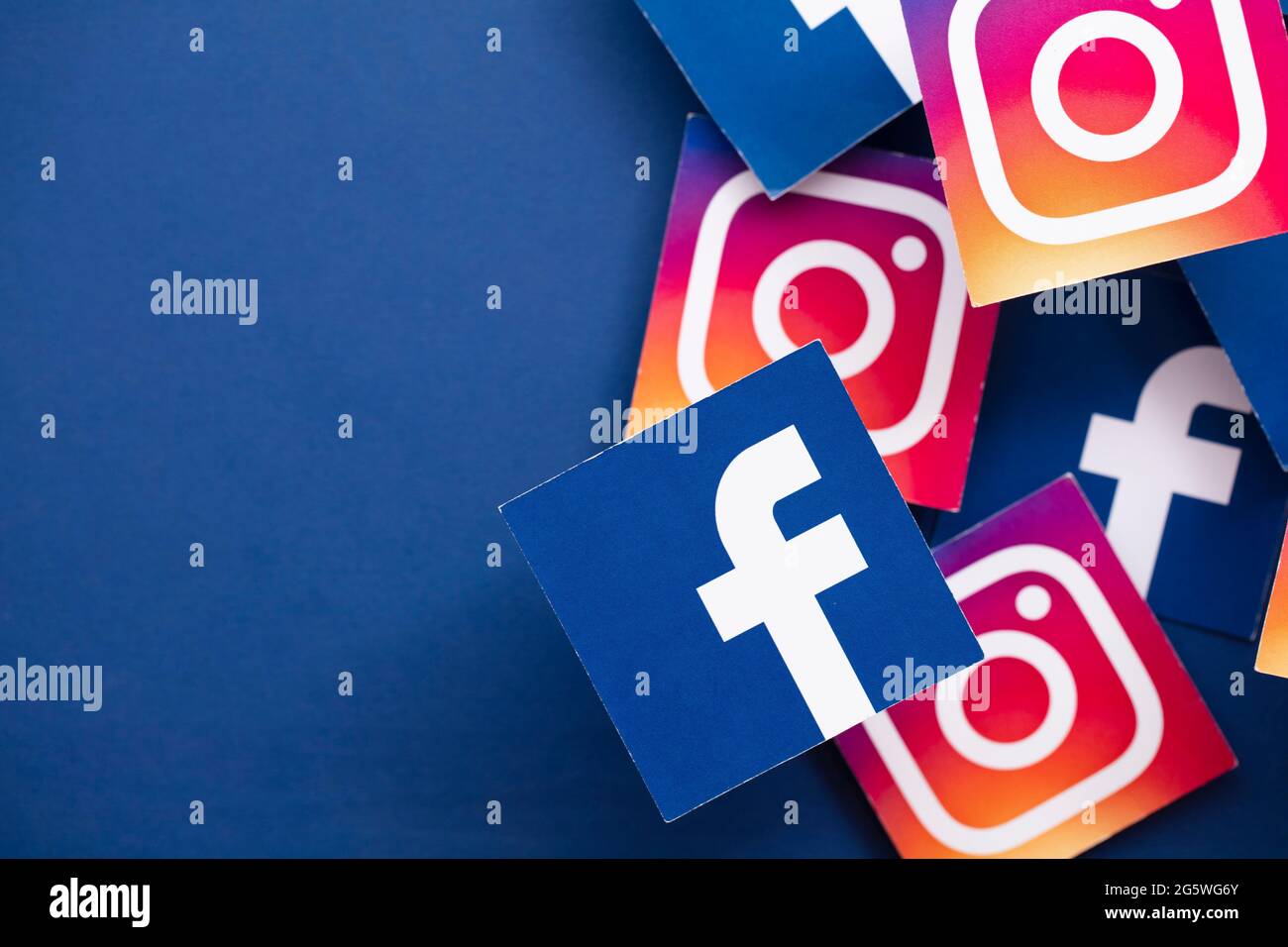 LONDON, UK - June 2021: Facebook and Instagrm logos printed onto paper ...