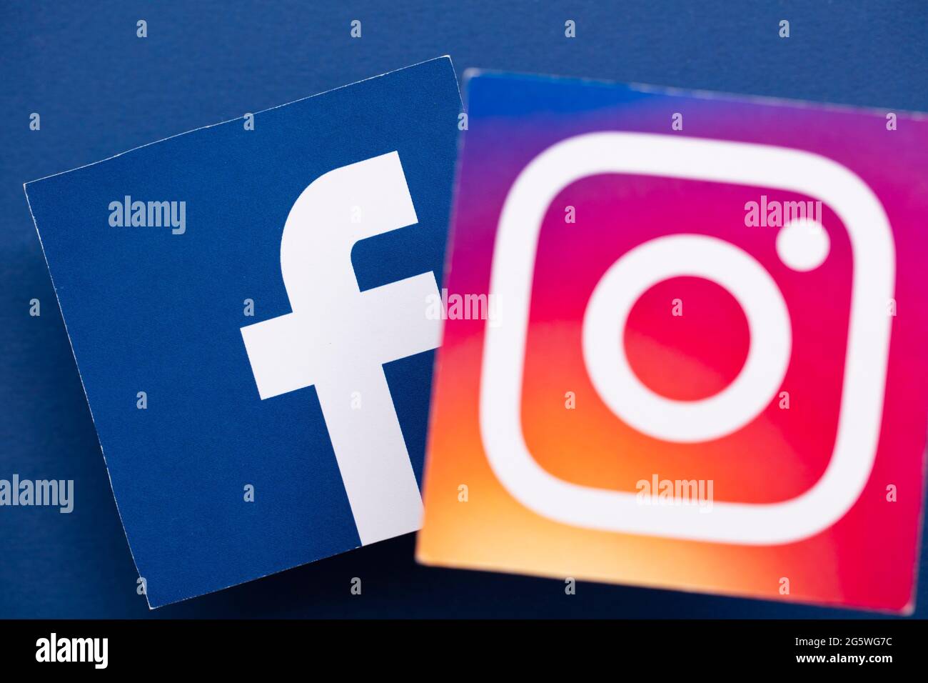 LONDON, UK - June 2021: Facebook and Instagrm logos printed onto paper ...