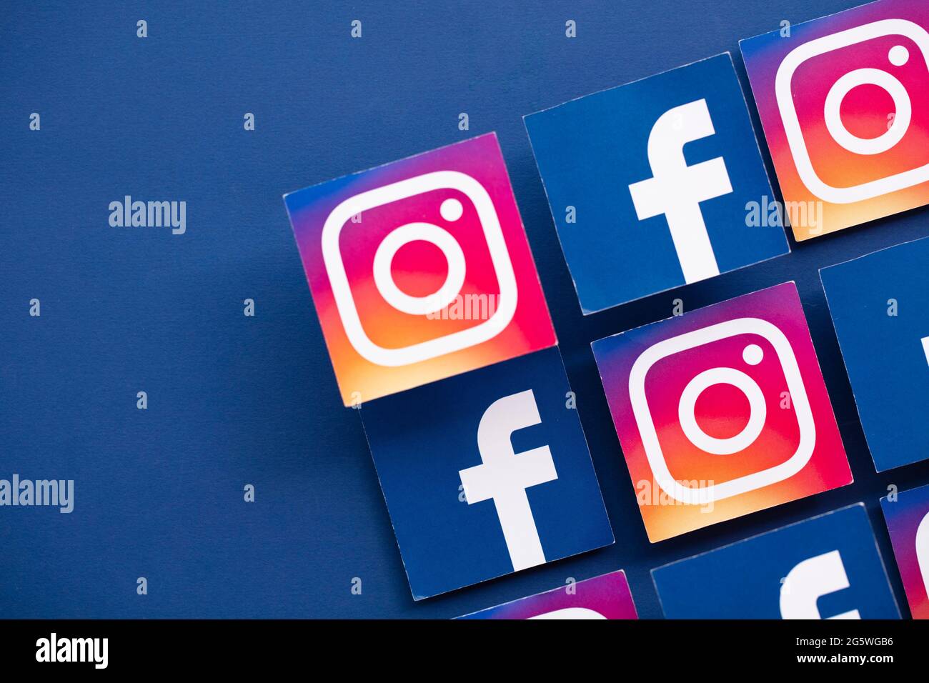 LONDON, UK - June 2021: Facebook and Instagrm logos printed onto paper ...
