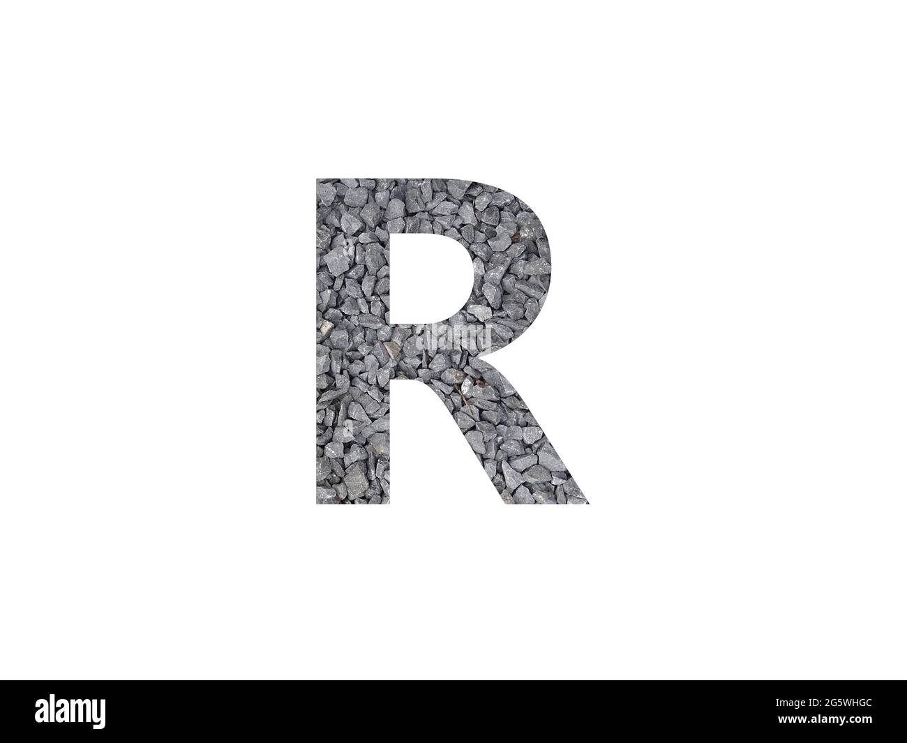 Letter R of the alphabet made with grey gravel isolated on a white ...