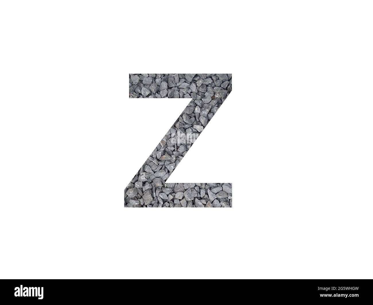 Letter Z of the alphabet made with grey gravel isolated on a white ...