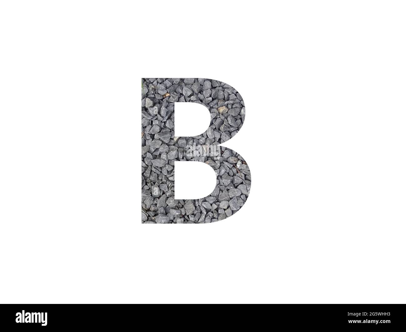 Letter B of the alphabet made with grey gravel isolated on a white ...