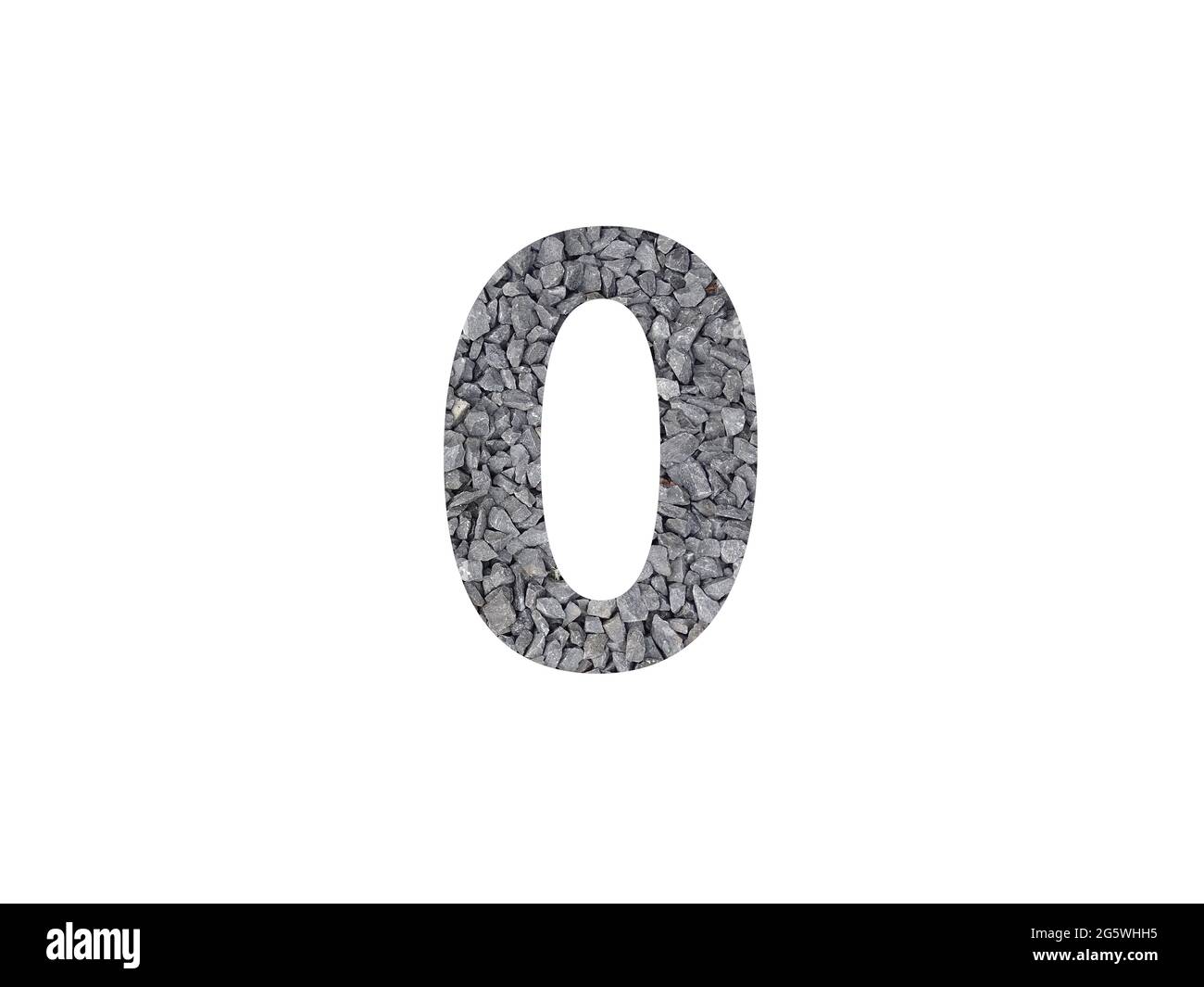 number 0 of the alphabet made with grey gravel isolated on a white ...