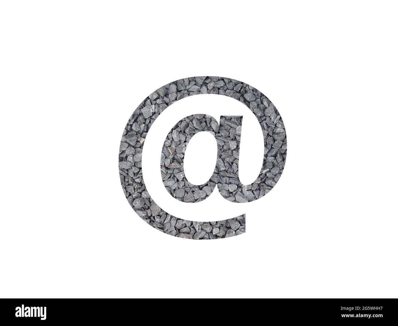 at sign, mail sign of the alphabet made with grey gravel isolated on a ...