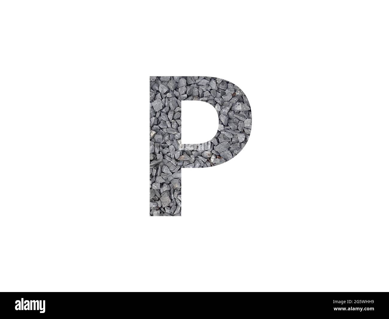 Letter P of the alphabet made with grey gravel isolated on a white ...