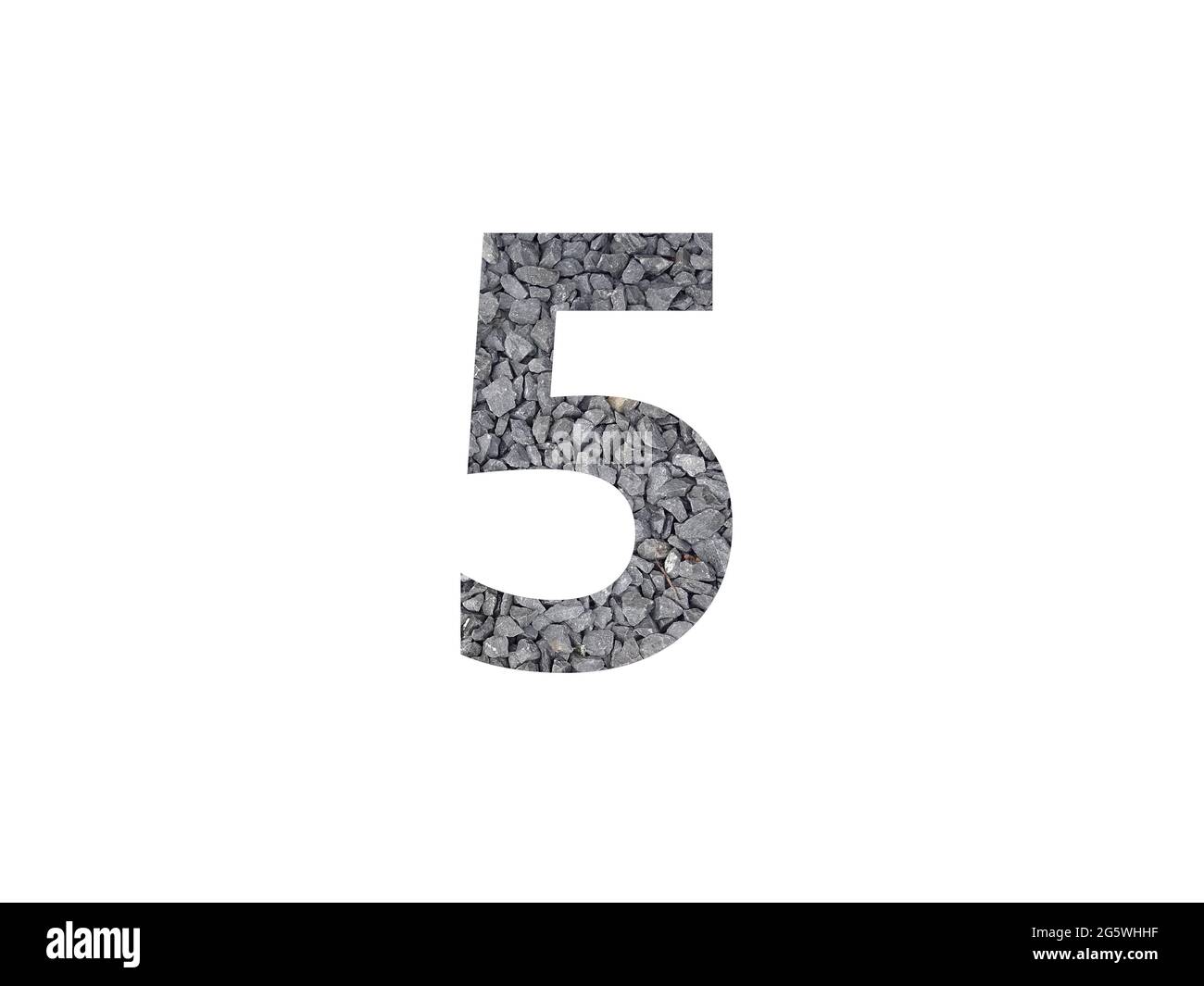 number 5 of the alphabet made with grey gravel isolated on a white ...