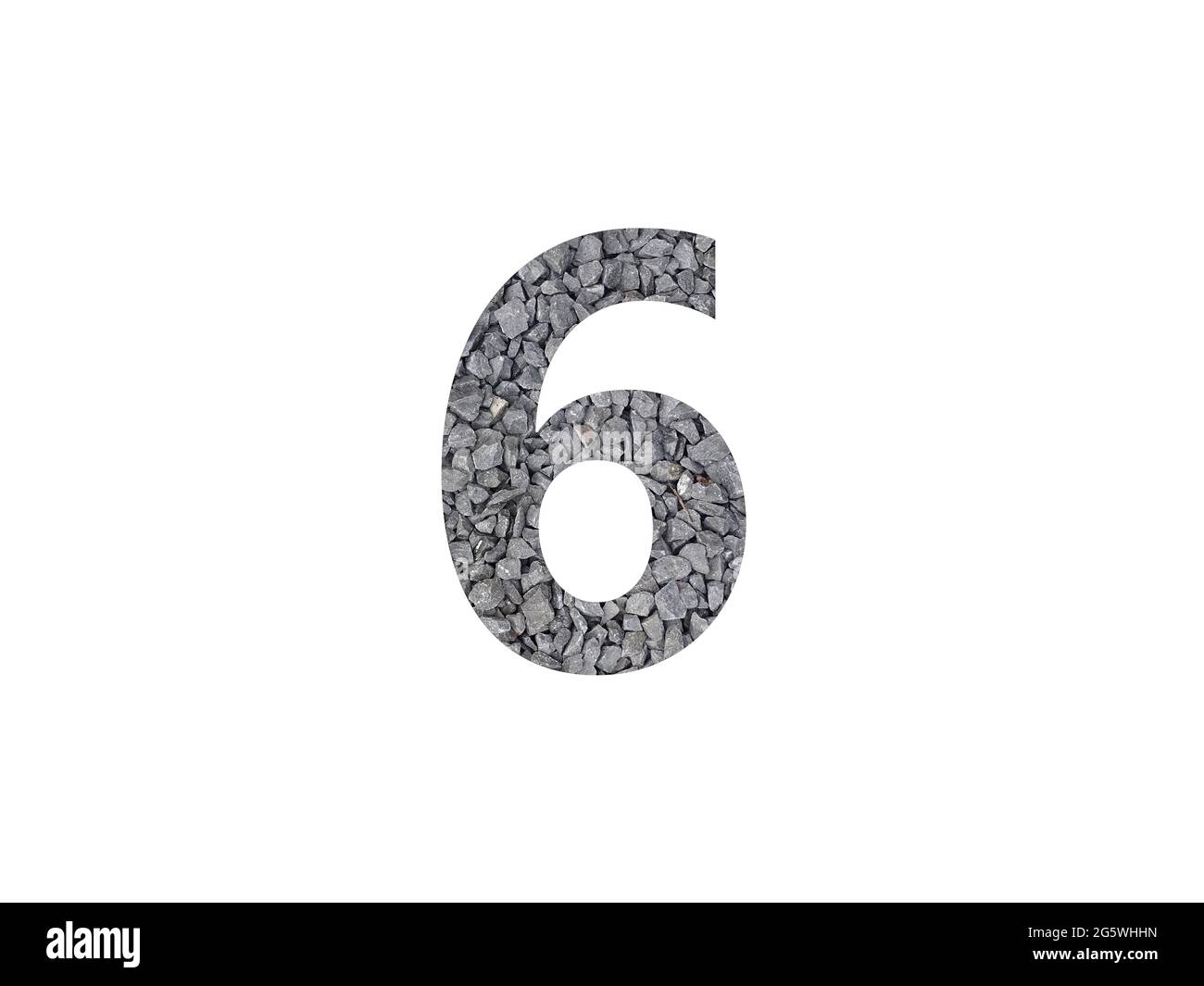 number 6 of the alphabet made with grey gravel isolated on a white ...