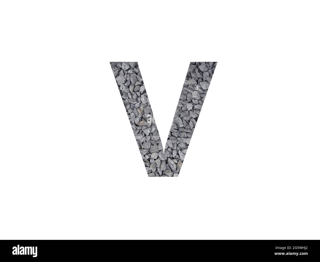 Letter V of the alphabet made with grey gravel isolated on a white ...