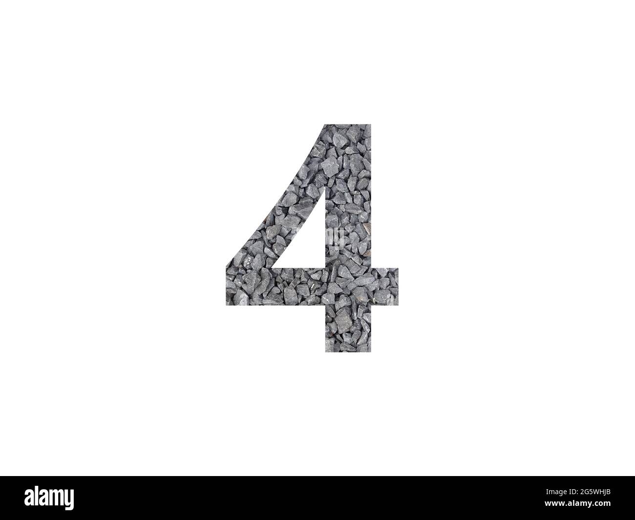 number 4 of the alphabet made with grey gravel isolated on a white ...