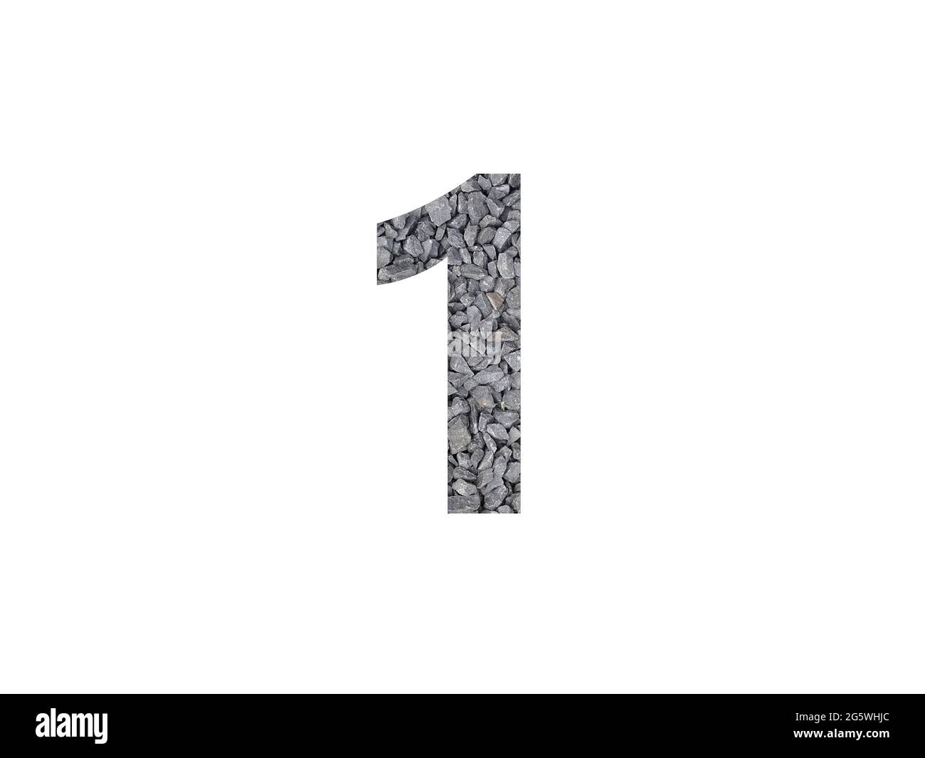 number 1 of the alphabet made with grey gravel isolated on a white ...