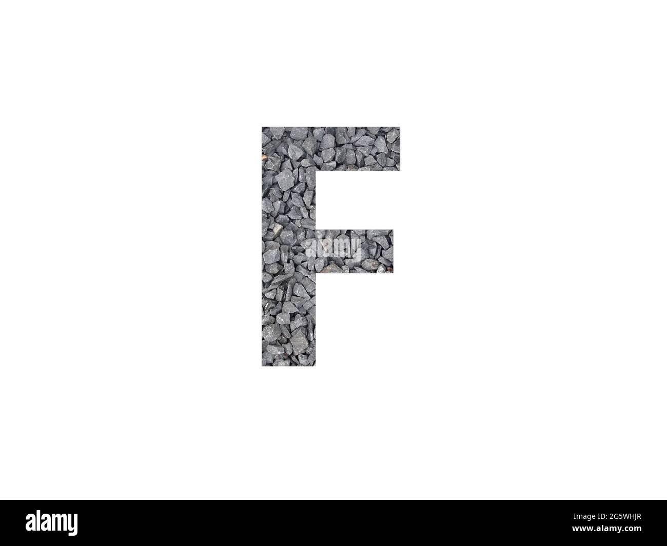 Letter F of the alphabet made with grey gravel isolated on a white ...