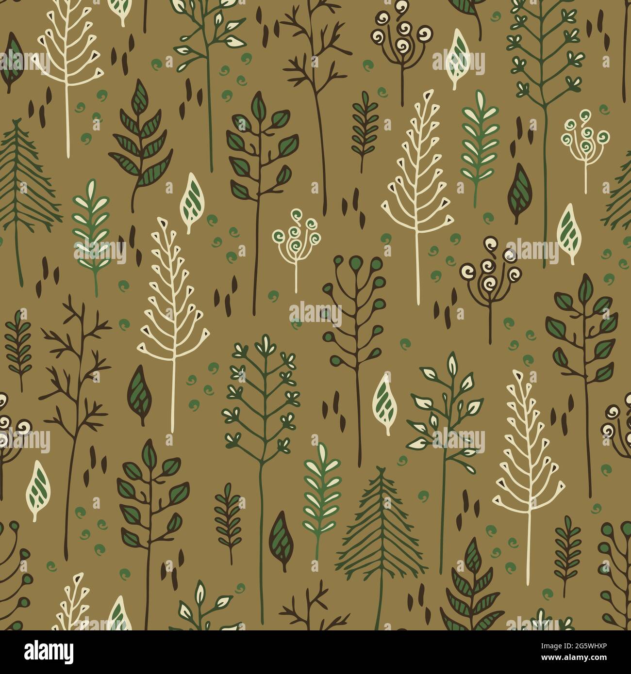 Seamless vector pattern with soft forest on beige background. Simple ...