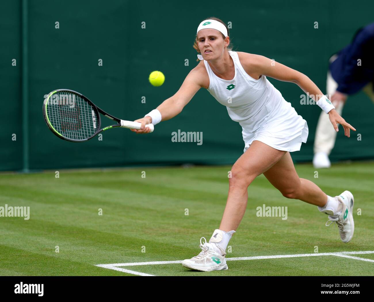 Greet Minnen in action against Ajla Tomljanovic on court 9 on day three ...